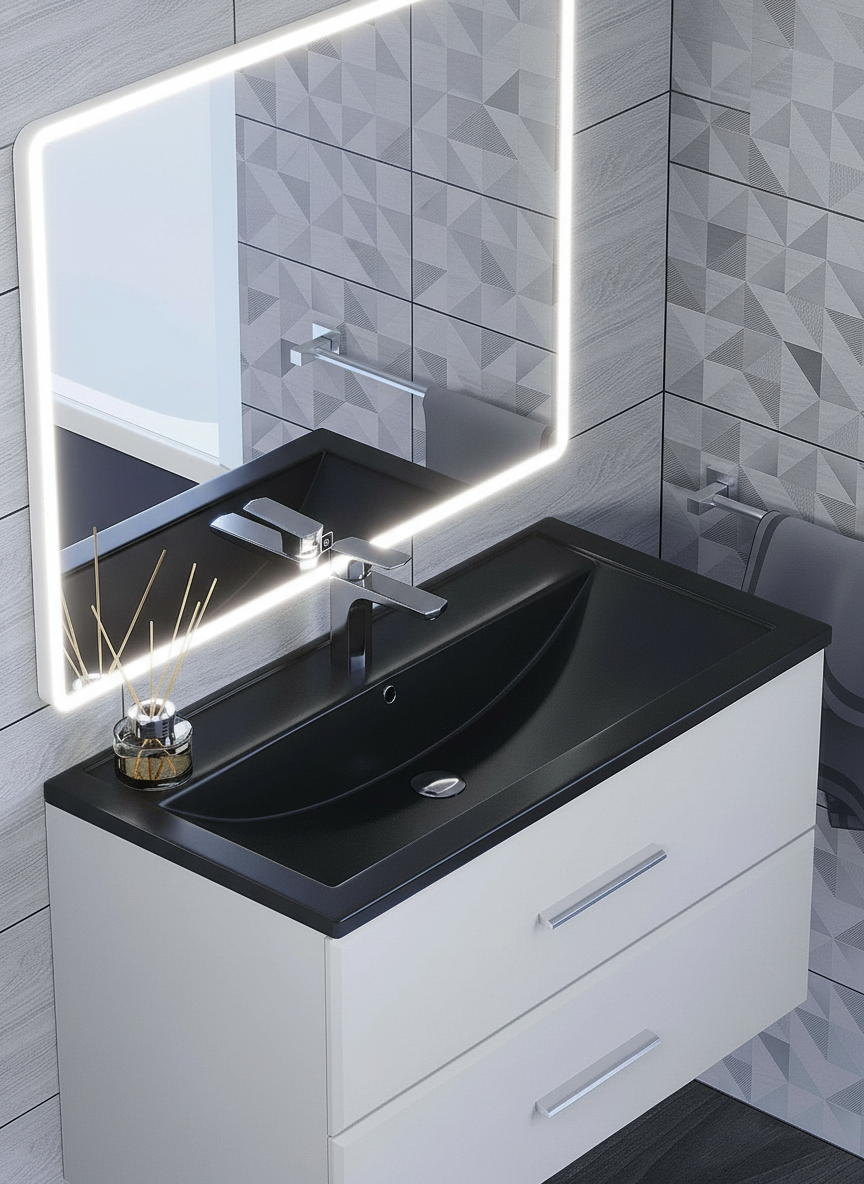 Раковина кварцевая для ванной Uperwood Foster Quartz 90 см, черная матовая, уголь