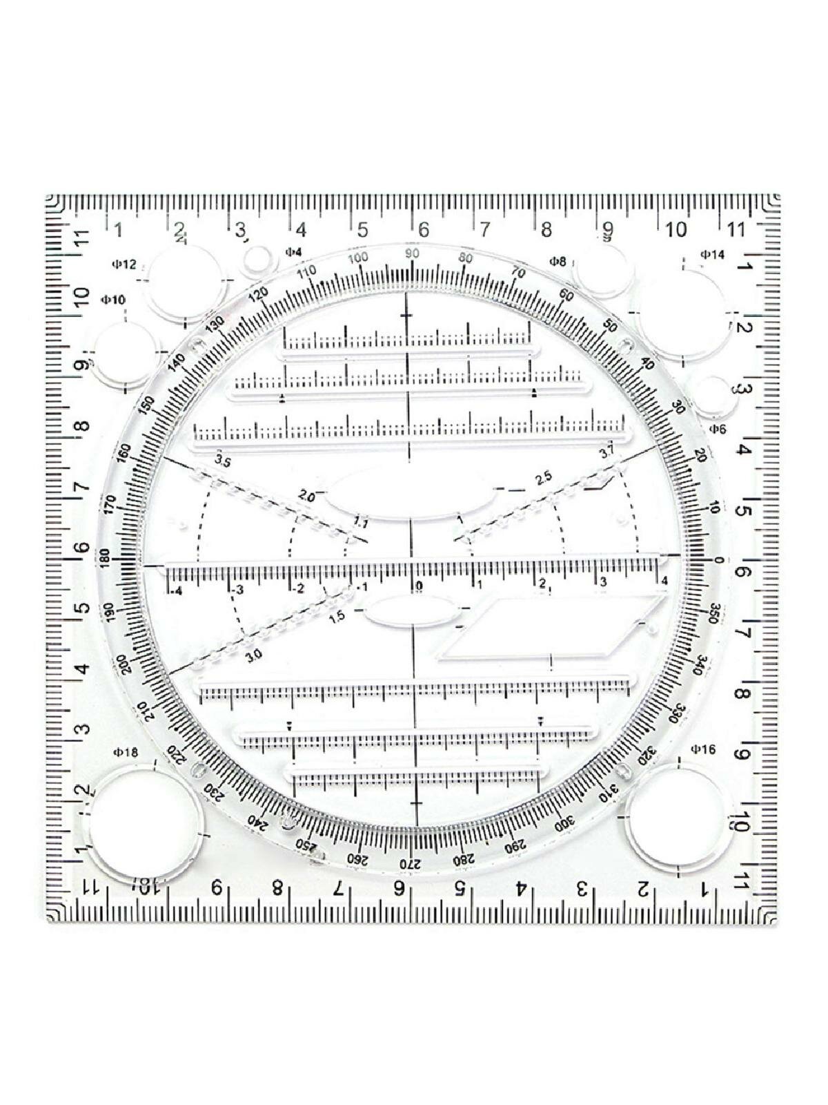 Многофункциональная линейка для рисования, трафарет для рисования угла 360 градусов и круга