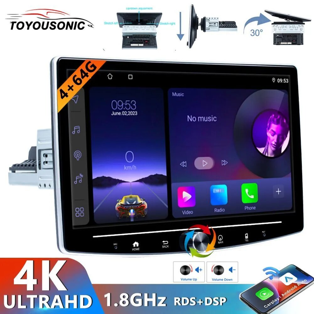 TOYOUSONIC Автомагнитола, диагональ: 10.1", 1 DIN, 4ГБ/64ГБ