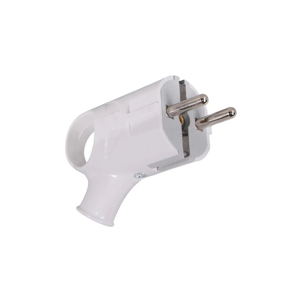 Вилка угловая с ушком Вихрь с/з, белая 16А 250В 73/12/1/2