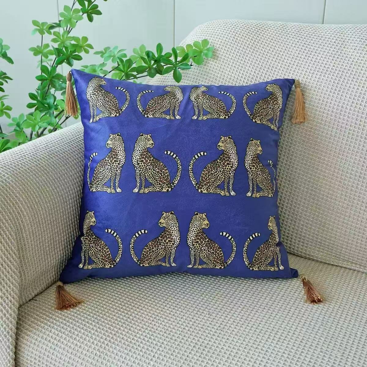 LOISHOM Леопардовый бархатный чехол для подушки 45x45/30x50 см, blue 45x45cm