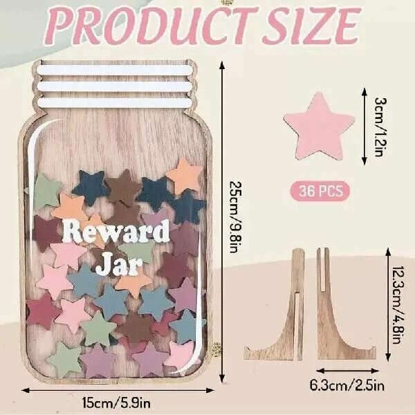 Новая банка наград для студентов, звезды, награды за обучение, самодисциплина для детей, банка наград с 36 звездами, деревянные украшения