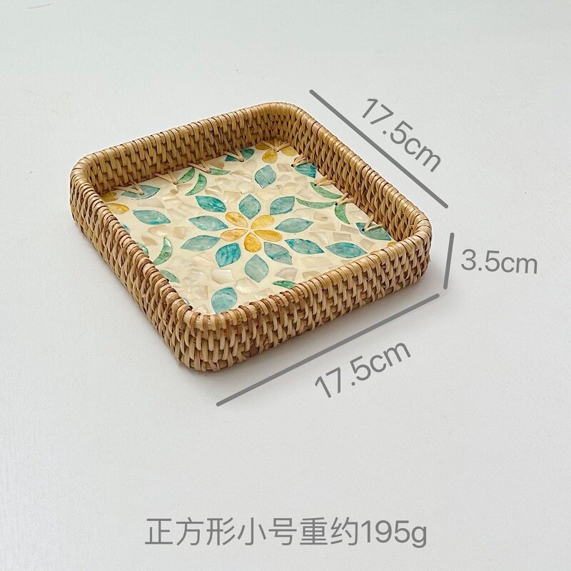 Вьетнамская плетеная тарелка из ротанга с цветными ракушками, скандинавский креативный ручной работы, декоративная тарелка для фруктов, поднос для хранения украшений, поднос для чая, квадратная тарелка