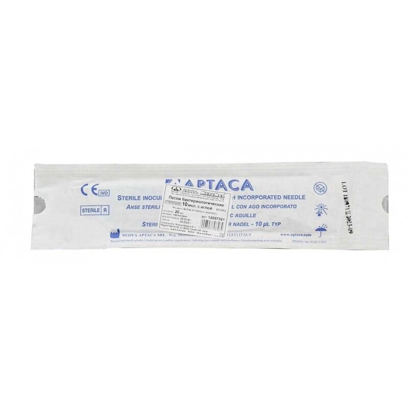 Петли бактериологические Aptaca стерильная, с иглой, 10 мкл, 12007321, 20 шт
