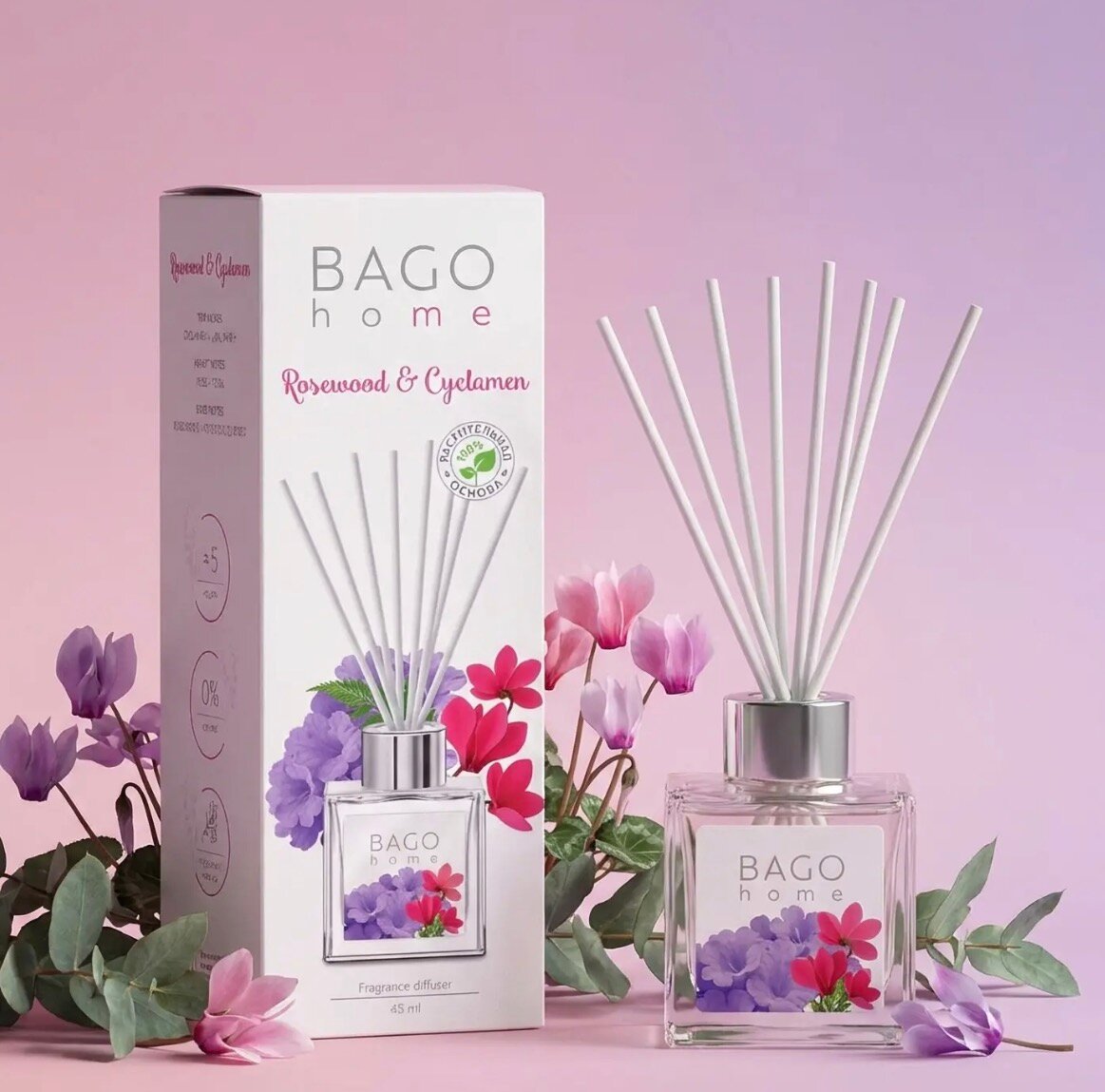 Диффузор ароматический "Розовое дерево и цикламен" Bago Home, 45мл