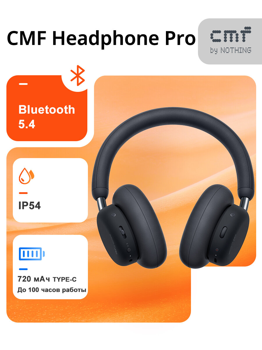 Наушники Nothing CMF Headphone Pro, 720mAh,40dB ANC, BT5.4, Темно-серый