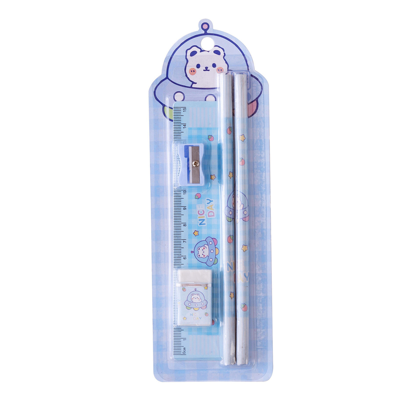 Набор из 5 предметов: ластик, ручка, пластик, дерево, удобная линейка для рисования, точилка для карандашей. Идеальный подарок для студентов и для обучения.