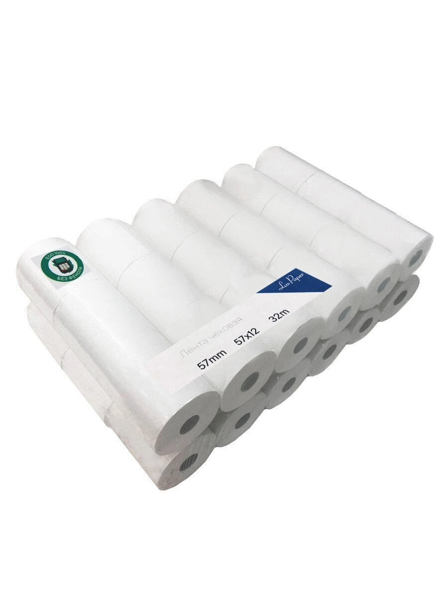 Кассовая, чековая лента из термобумаги 57мм, втулка 12мм, длина 32 метра (упаковка 36 роликов)