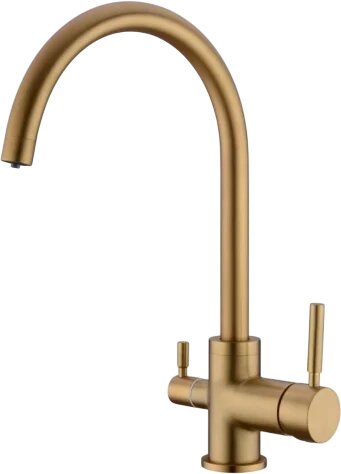 Смеситель для кухни Emar PVD ECB - 3007 PVD Golden с краном для питьевой воды, с поворотным изливом, золотой, матовый, однорычажный, латунный, с керамическим картриджем
