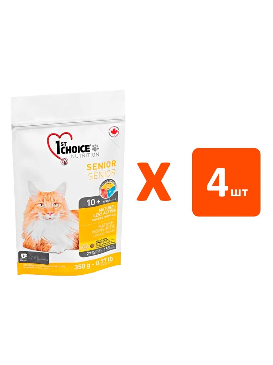 Корм сухой 1st Choice Cat Mature Or Less Active для пожилых кошек с курица, 350 г х 4 шт