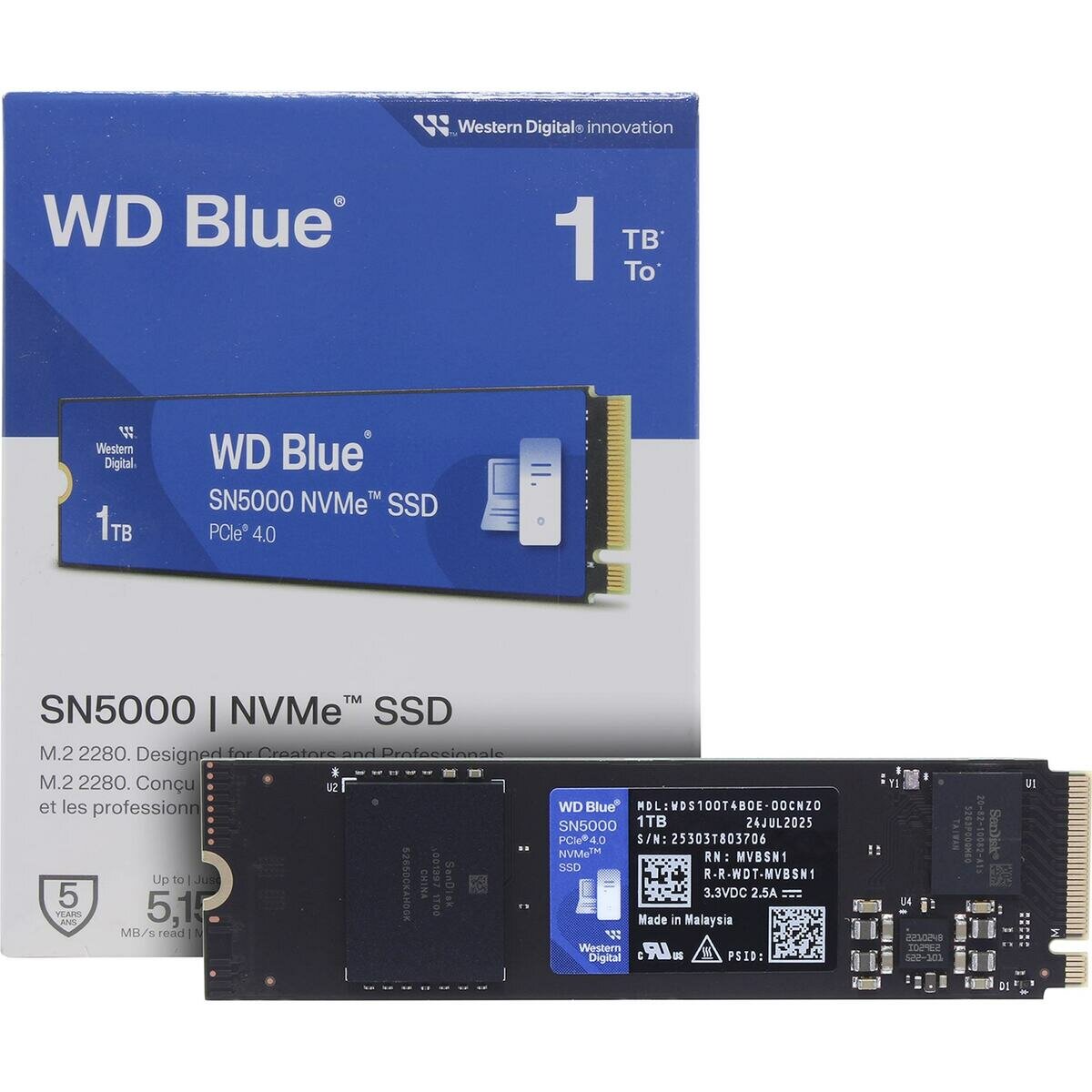 SSD 1 Tb M.2 2280 M WD Blue SN5000 3D TLC