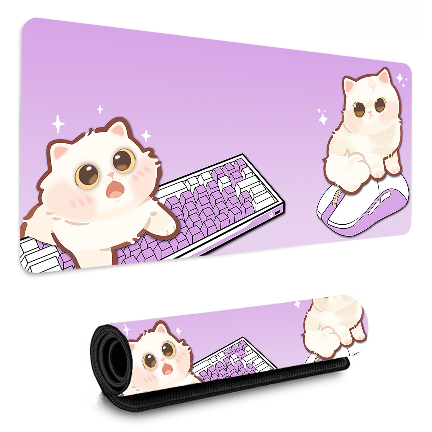 Коврик для мыши Kawaii Cat XL Настольный коврик 400x900x3 мм, фиолетовый