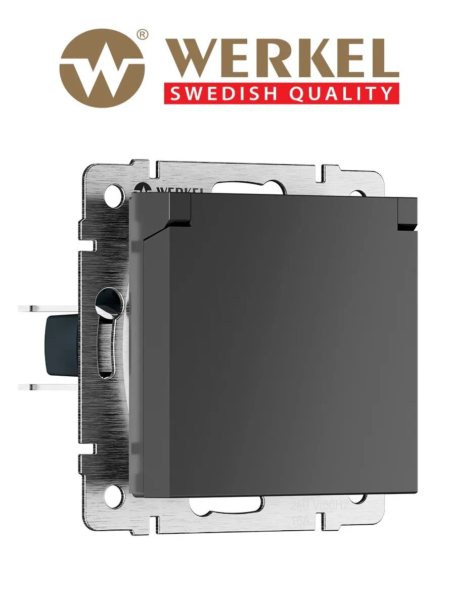 Встраиваемая розетка с заземлением с защитной крышкой и шторками Werkel W1171264, цвет графит матовый, IP44