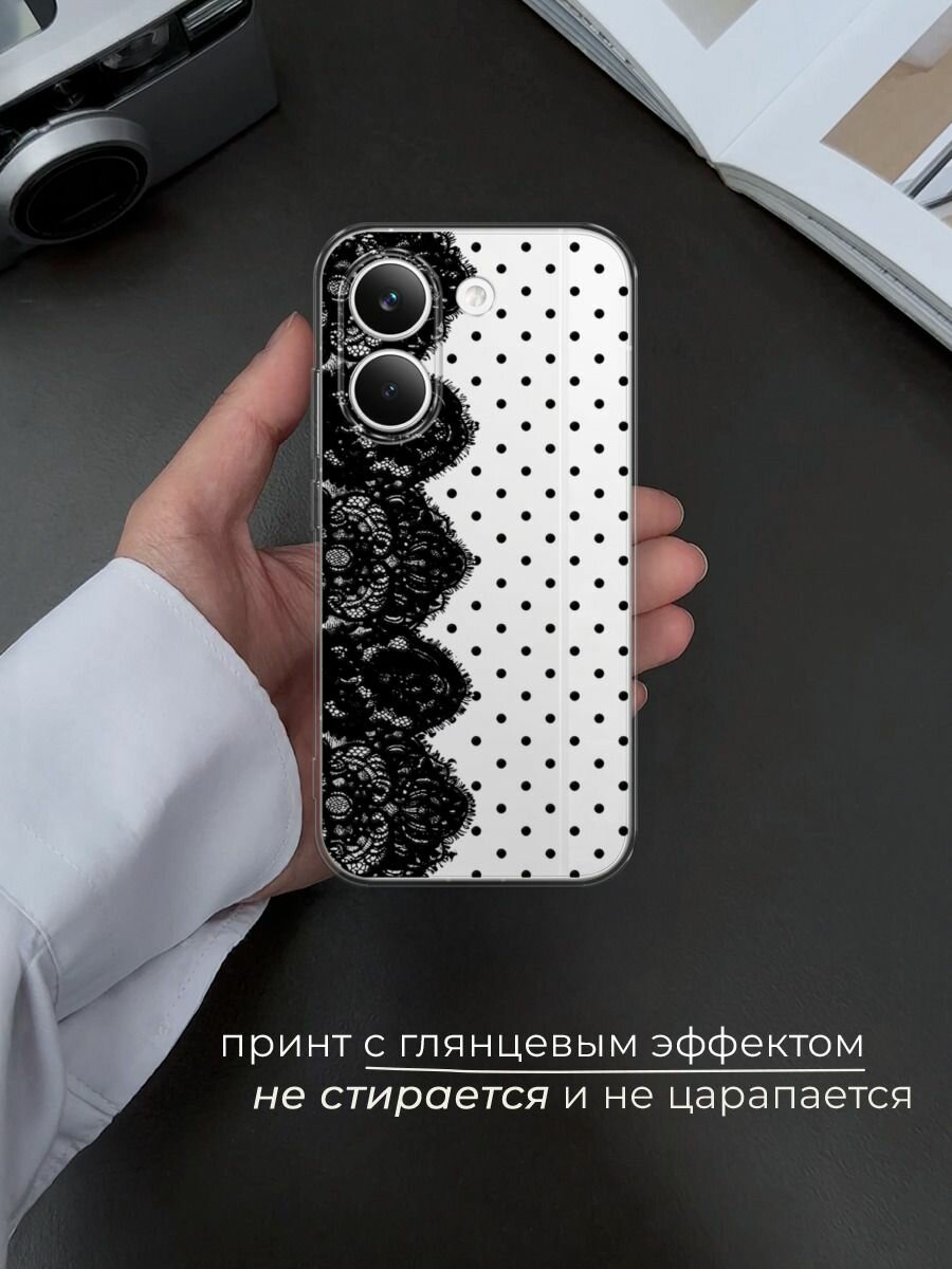 Силиконовый чехол на Poco X8 Pro / Поко X8 Про с принтом Черное кружево и горошек — фото 1