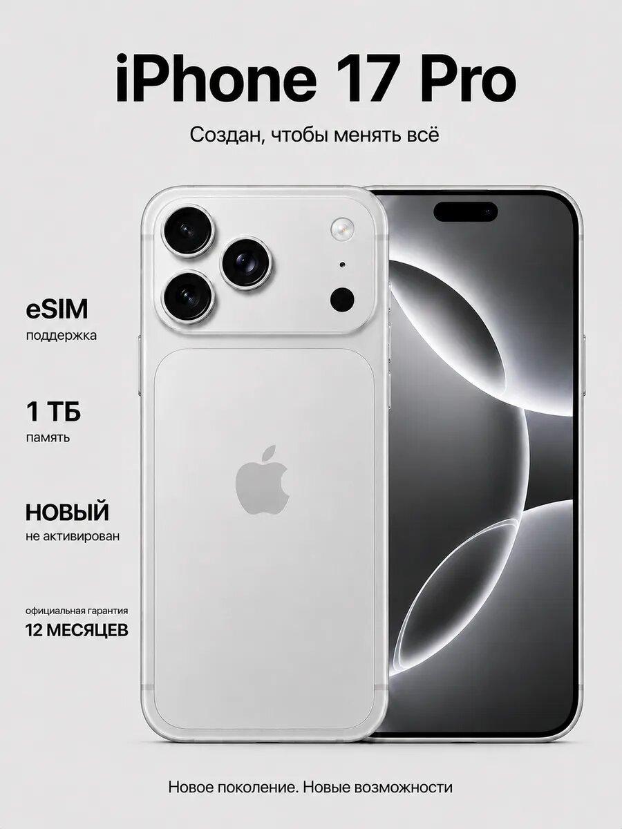 Смартфон iPhone 17 Pro eSim + eSim 1TB Silver (Серебристый) Новый (без RuStore)