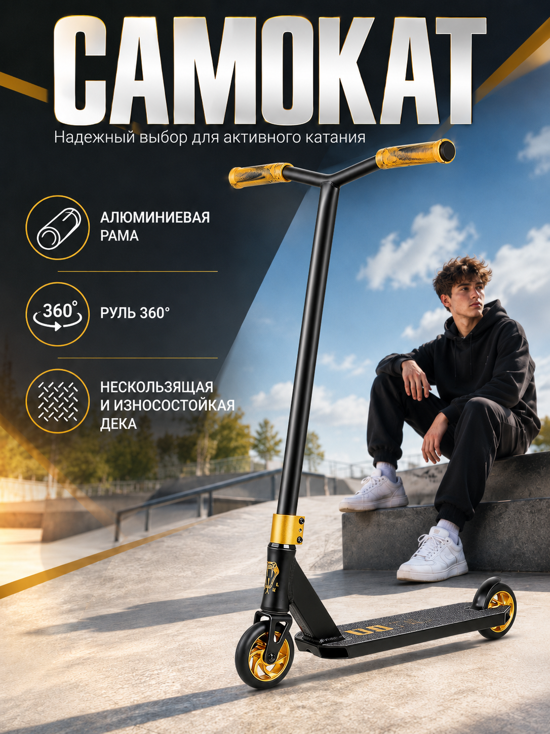 Трюковой самокат для скейт-парка, прочный спортивный самокат для подростков и взрослых для активного катания и выполнения трюков на площадках