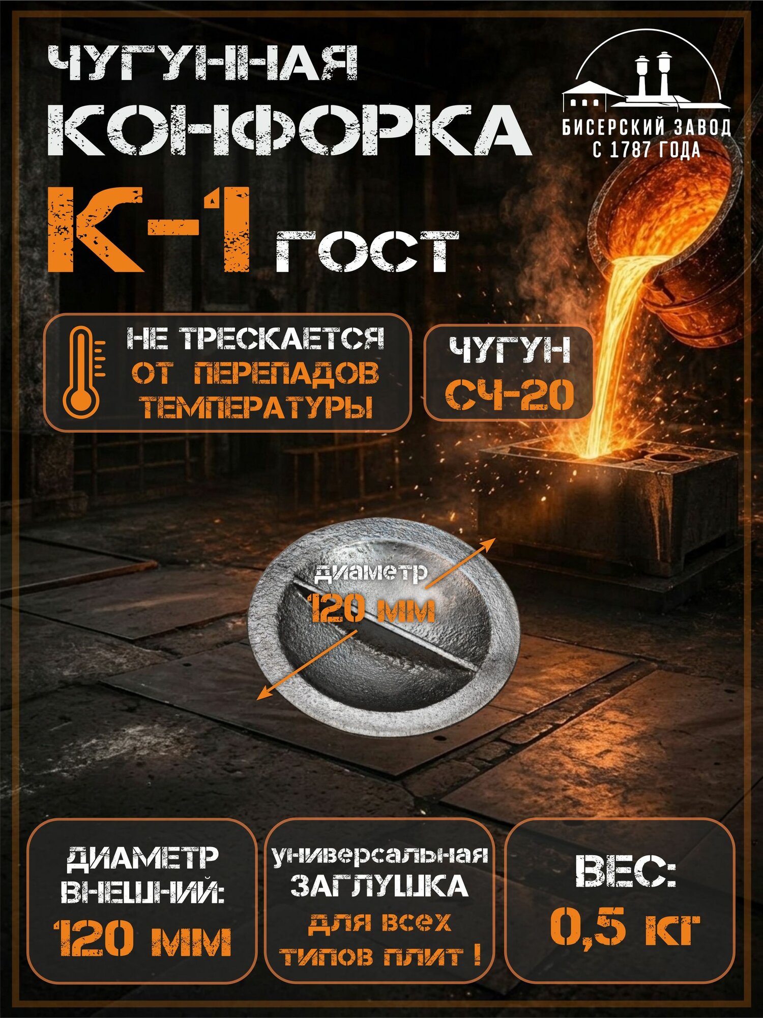 Конфорка чугунная печная К-1 (D-120 мм) - 0,5 кг.