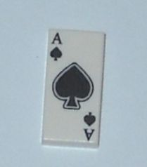 Tile 1 x 2 with Playing Card Ace of Spades Pattern, 3069pb0337 White N