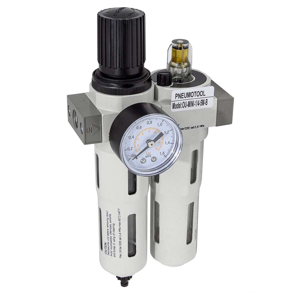 Блок подготовки воздуха PI TOOLS OU-PIT-MINI-G1/4", 1000 л/мин, металлический корпус, от 0.5 до 16 Бар, Арт. 5780