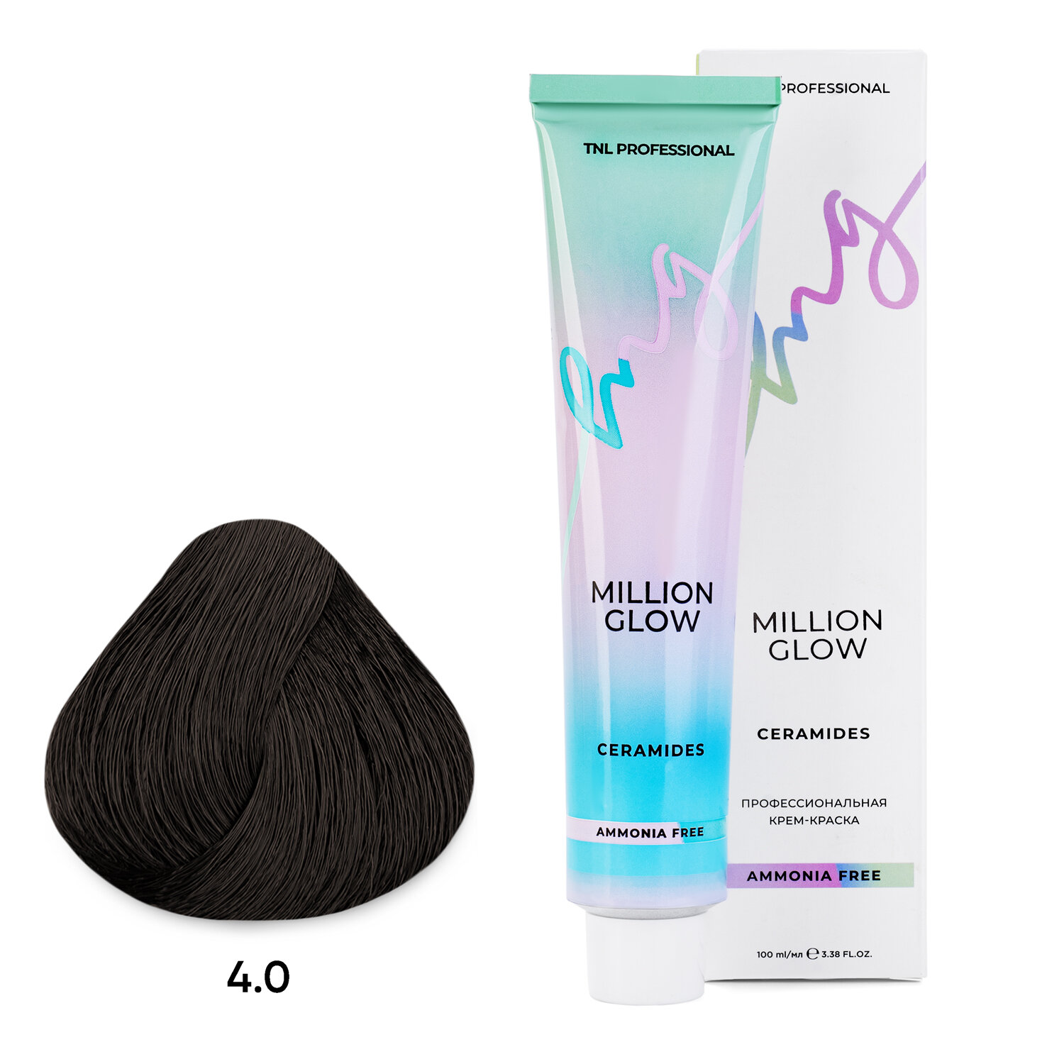 Крем-краска для волос TNL Million glow Ammonia free collection Ceramides оттенок 4.0 коричневый 100 мл