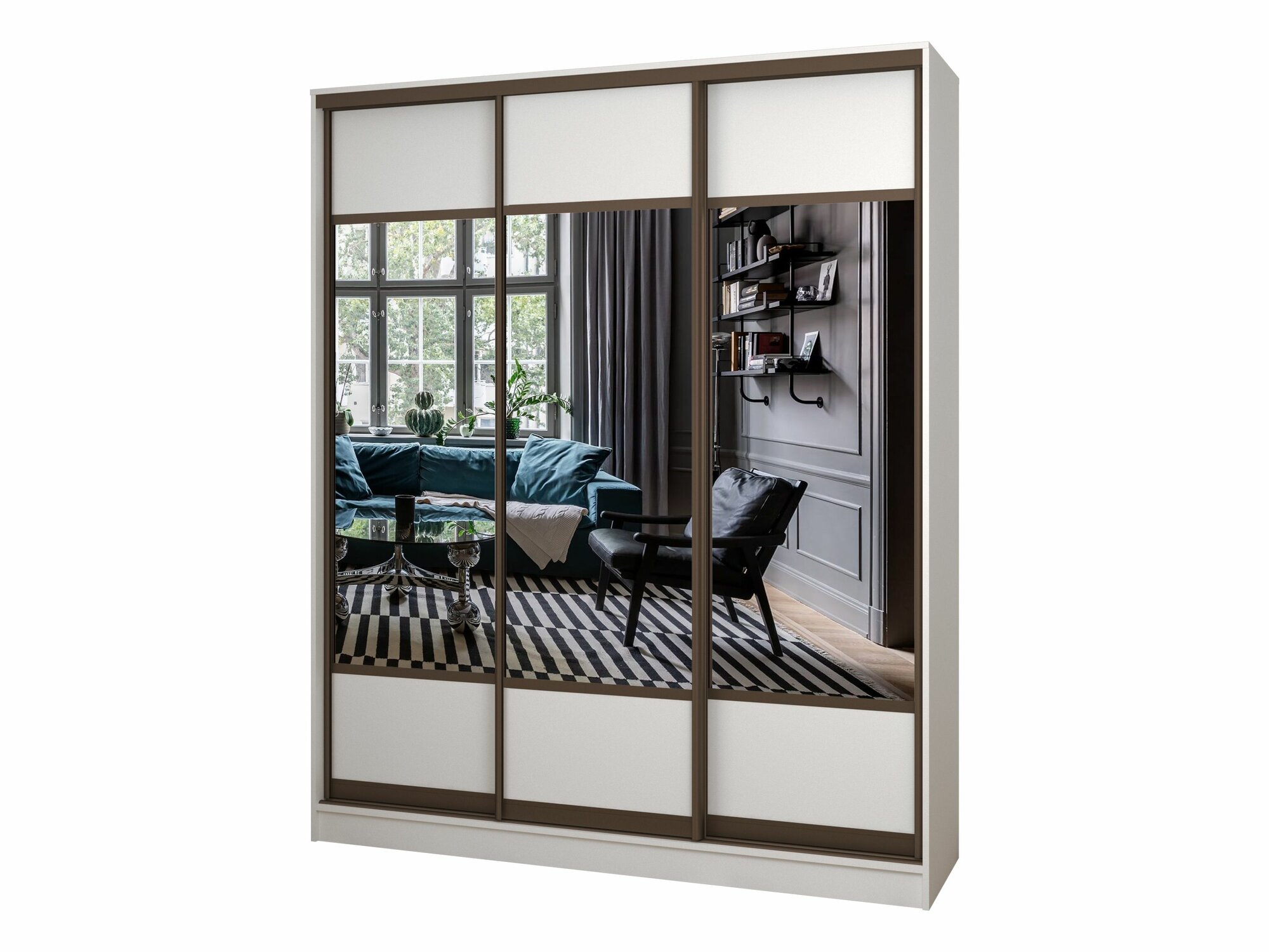 Шкаф-купе Борнео-3-1 трехдверный, 140х40х190, наполнение 3.1В, белый, с зеркалами