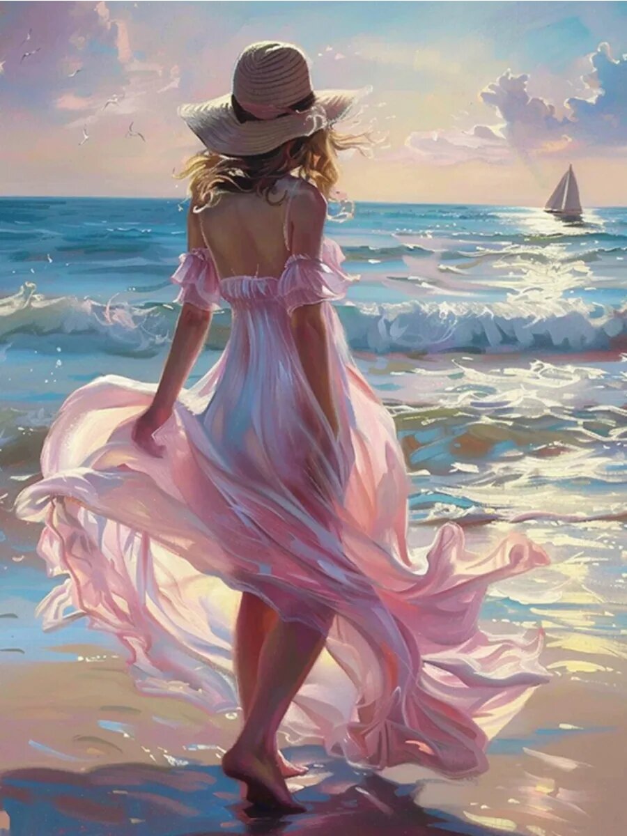 Картина по номерам девушка на море 40х50