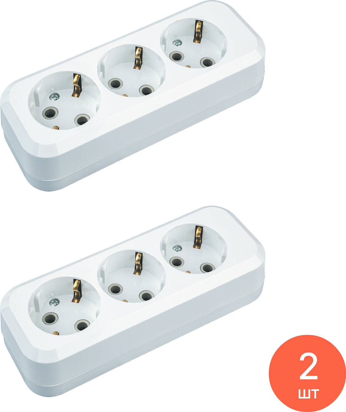 Блок розеток Navigator / Навигатор NCA-BL01-03-E-WH, 3 гнезда с заземлением, 16А 3500Вт IP20, белый 61584 / колодка электрическая для удлинителя (комплект из 2 шт)