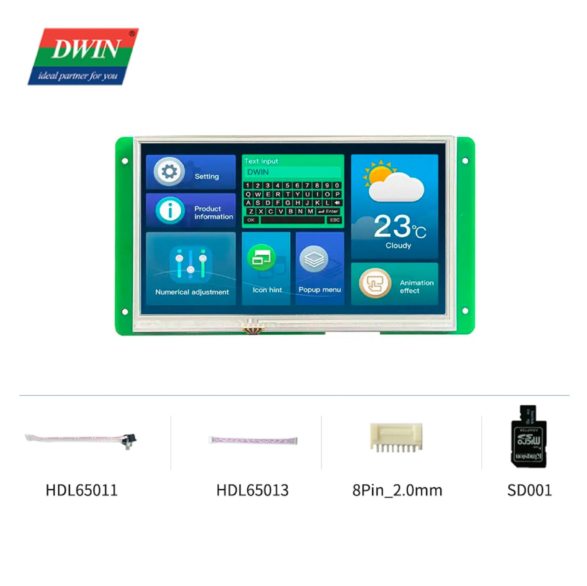 DWIN 7-дюймовый TFT ЖК-дисплей DMG80480T070_05W RTP with accessory