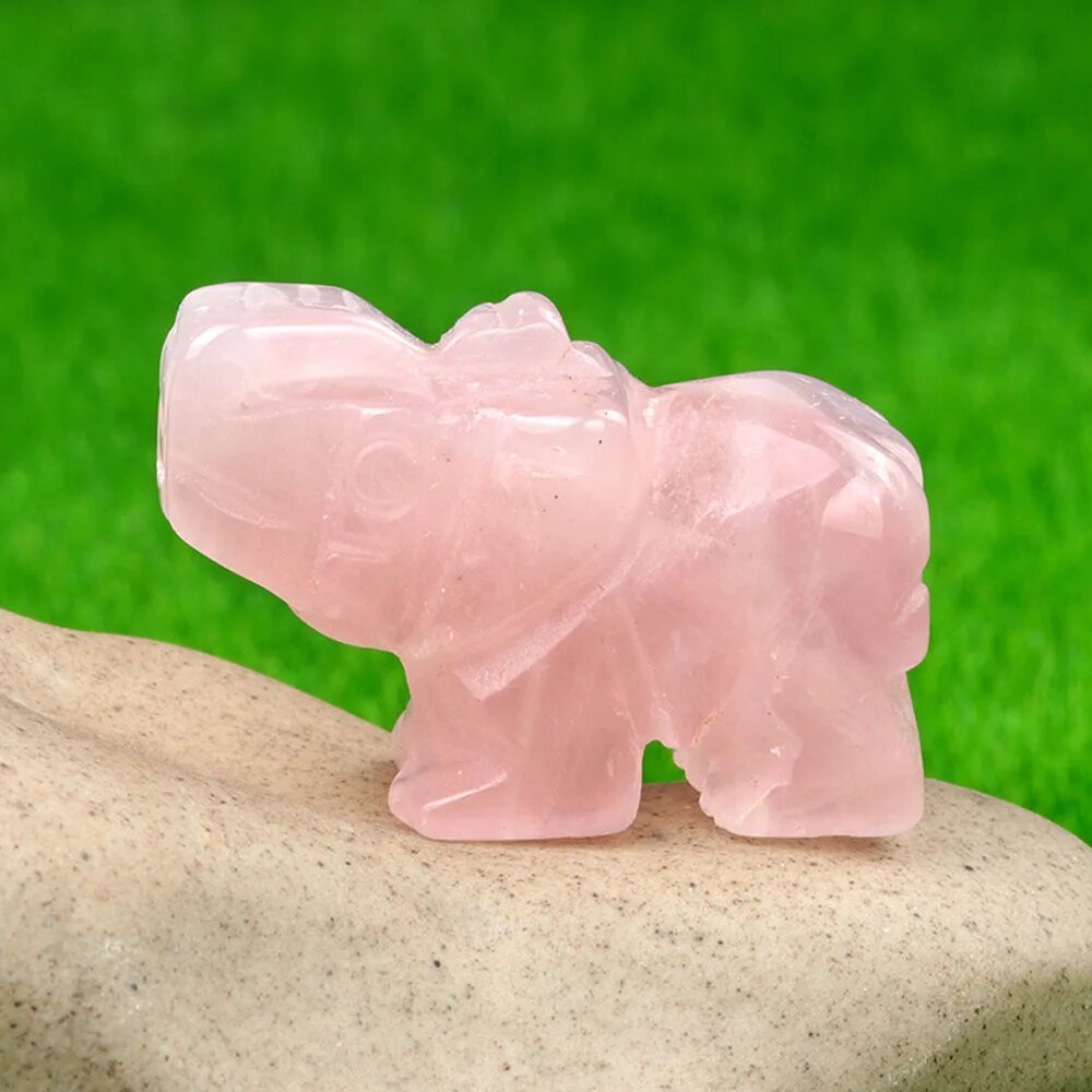 Мини слон из розового кристалла кварца Розовый, Rose quartz