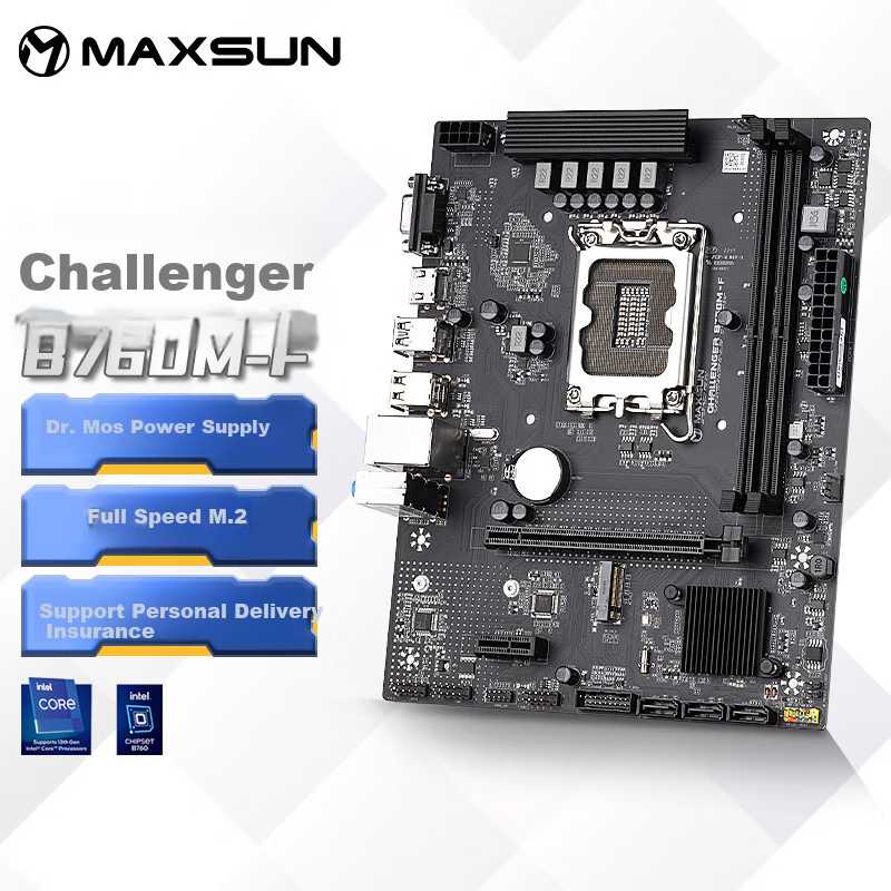 MAXSUN MS-Challenger B760M-F игровая материнская плата для процессоров Intel LGA 1700 12400/12400F Модель：Challenger