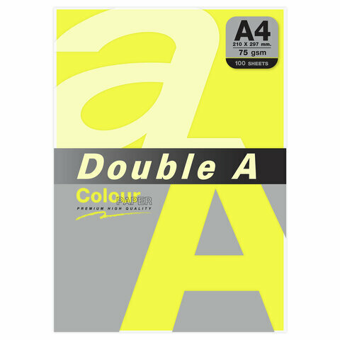 Бумага цветная DOUBLE A, А4, 75 г/м2, 100 л, неон, желтая