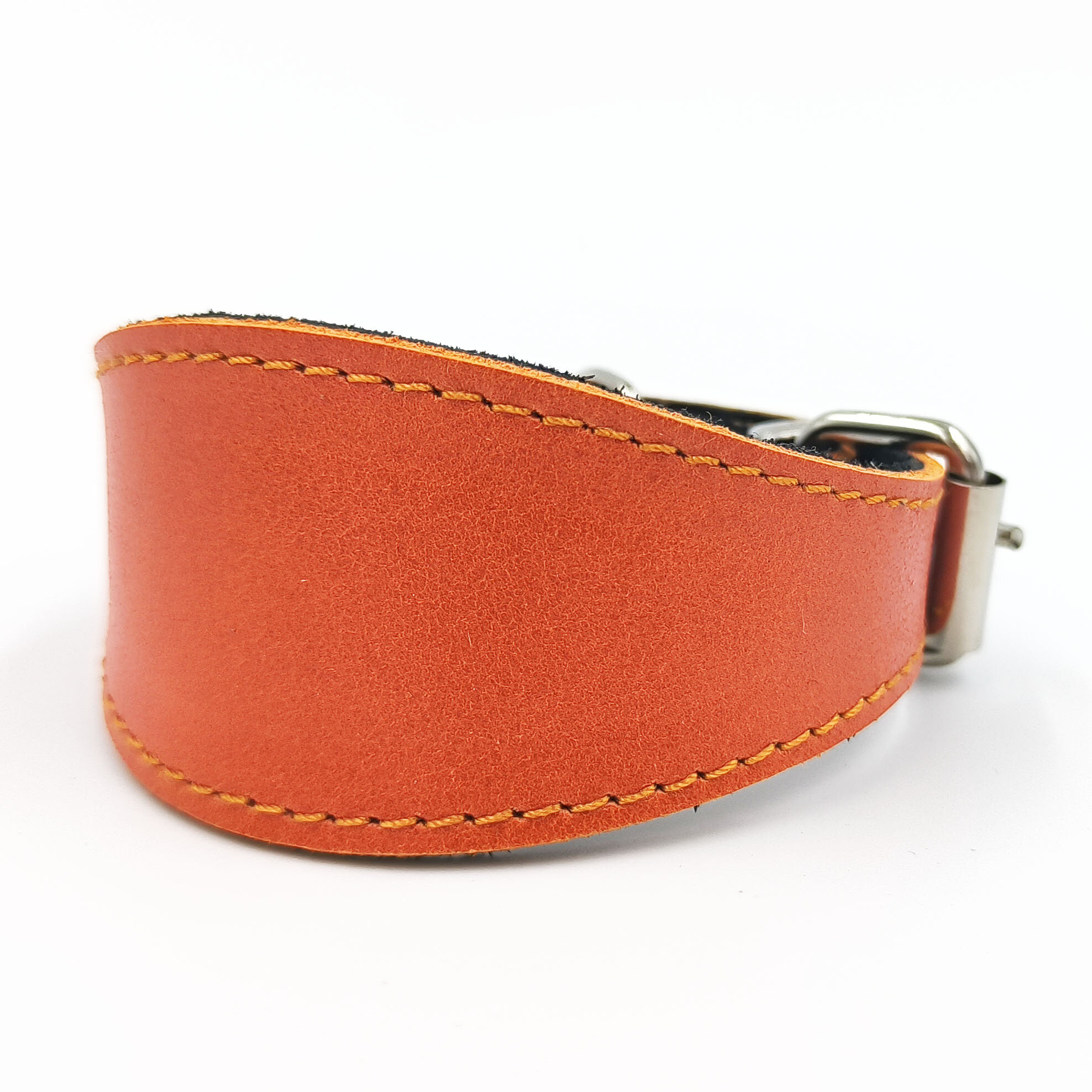 Ошейник-селедка оранжевый для собак из натуральной кожи. Обхват шеи 19-23 см, ширина 3,5 см