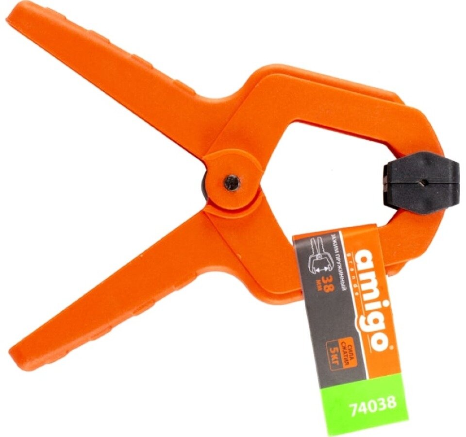 Струбцина Amigo Grande / Амиго Гранд пружинная, из армированного нейлона, оранжевая, сила сжатия 5кг, ширина зажима 38мм / инструменты