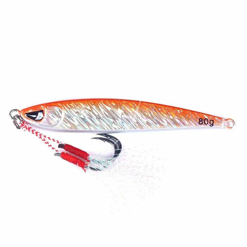 Приманка Hengjia для морской рыбалки, одиночный крючок 80G, длинная забросная лазерная металлическая приманка с железной пластиной, синий нож