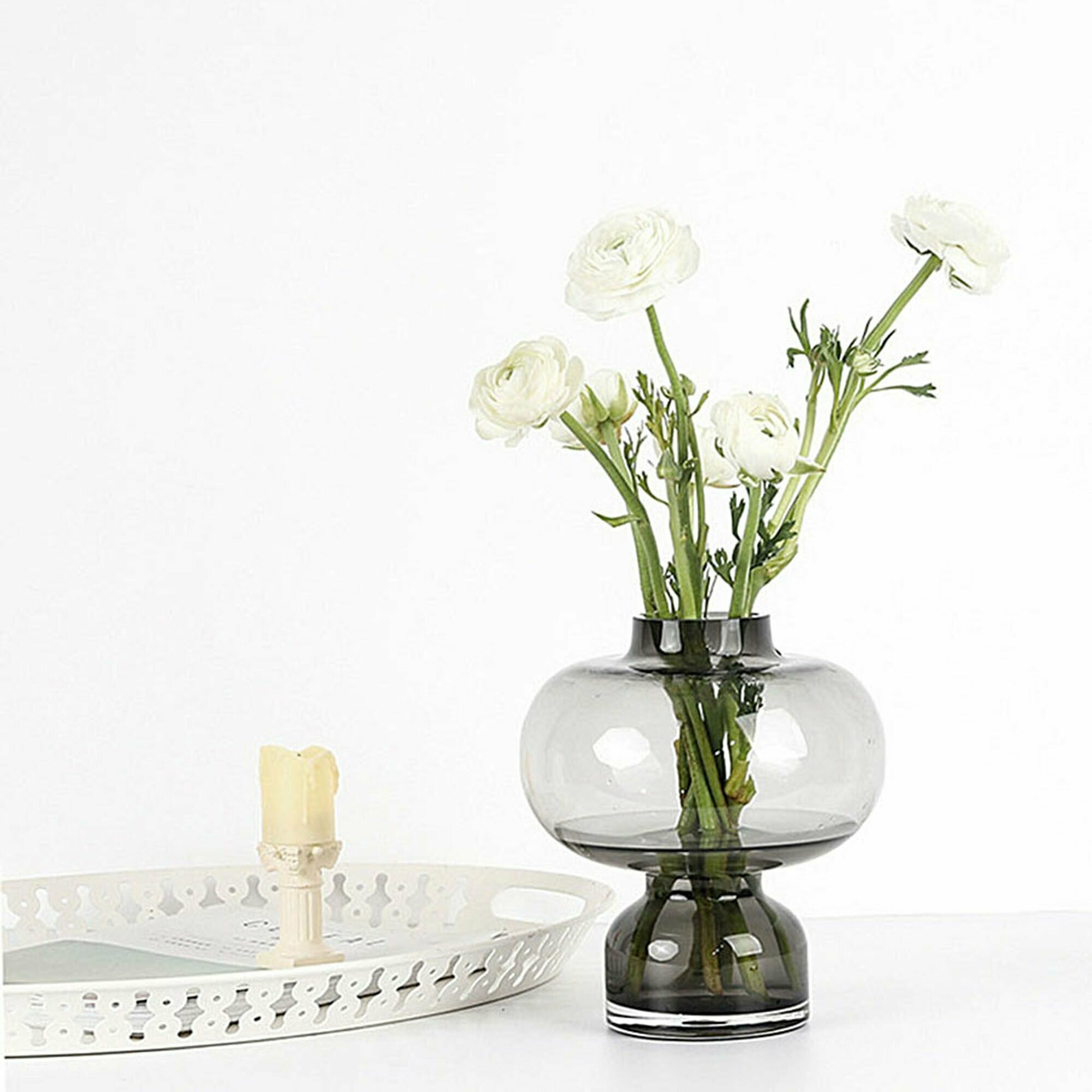 Ваза стеклянная современная креативная дымчато-серая