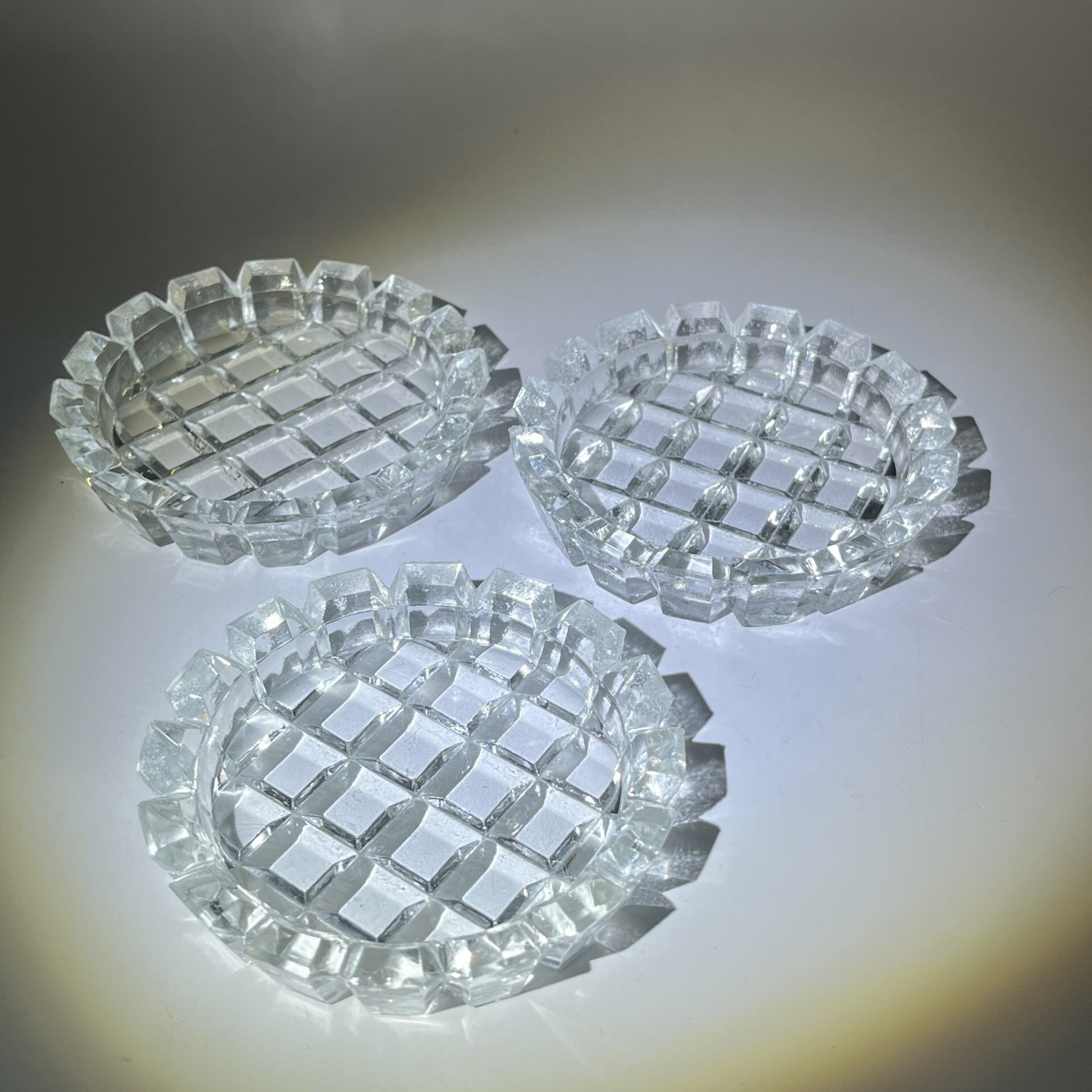 Набор из 3 розеток с декором в виде резных квадратов, хрусталь, алмазная грань