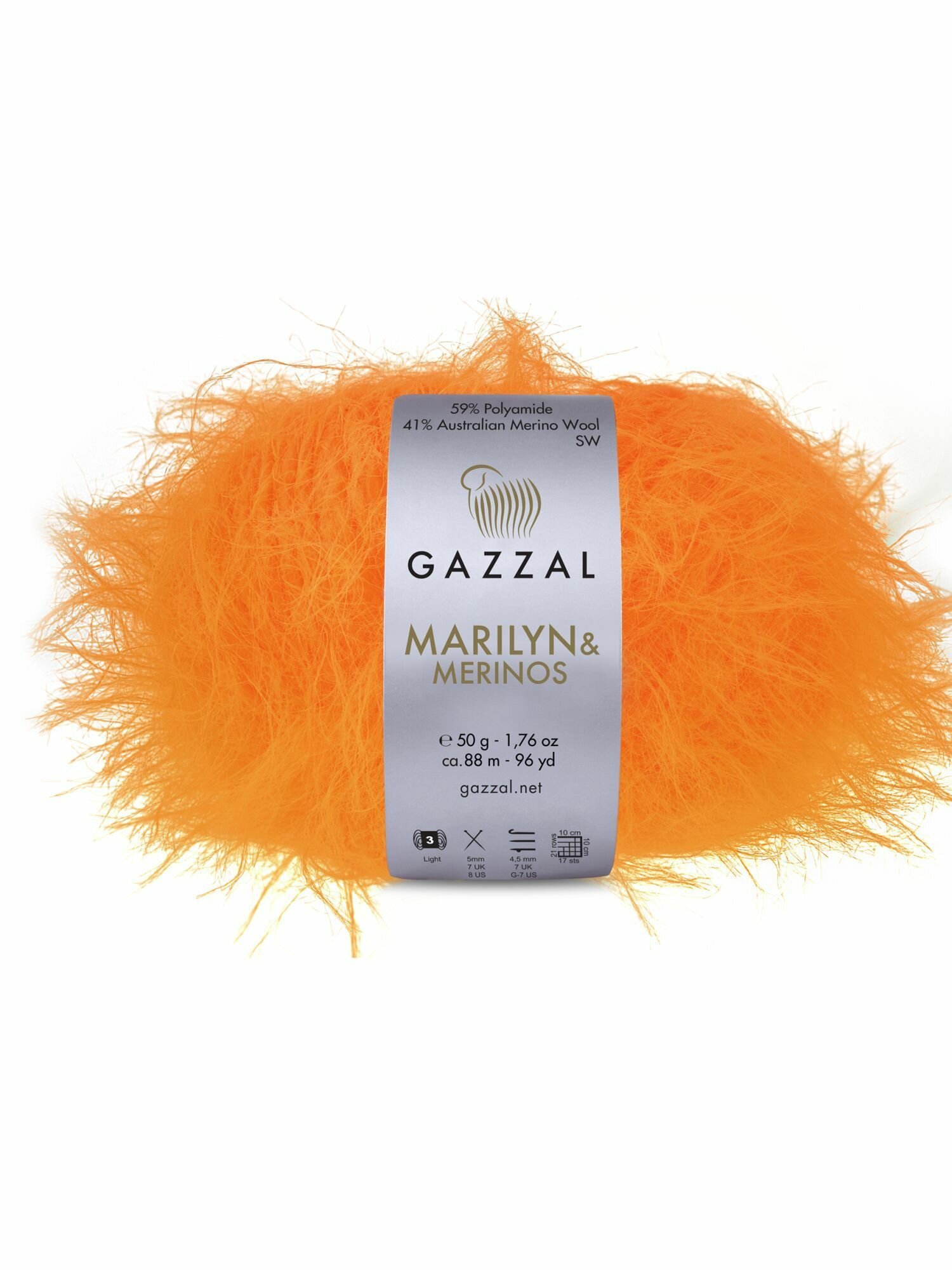 Пряжа Marilyn&Merinos Gazzal, оранжевый - 8263, 41% австралийская мериносовая шерсть SW, 59% полиамид, 5 мотков, 50 г, 88 м.