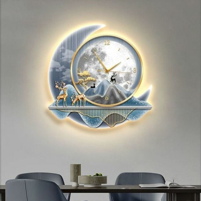 Светящиеся настенные часы в форме луны