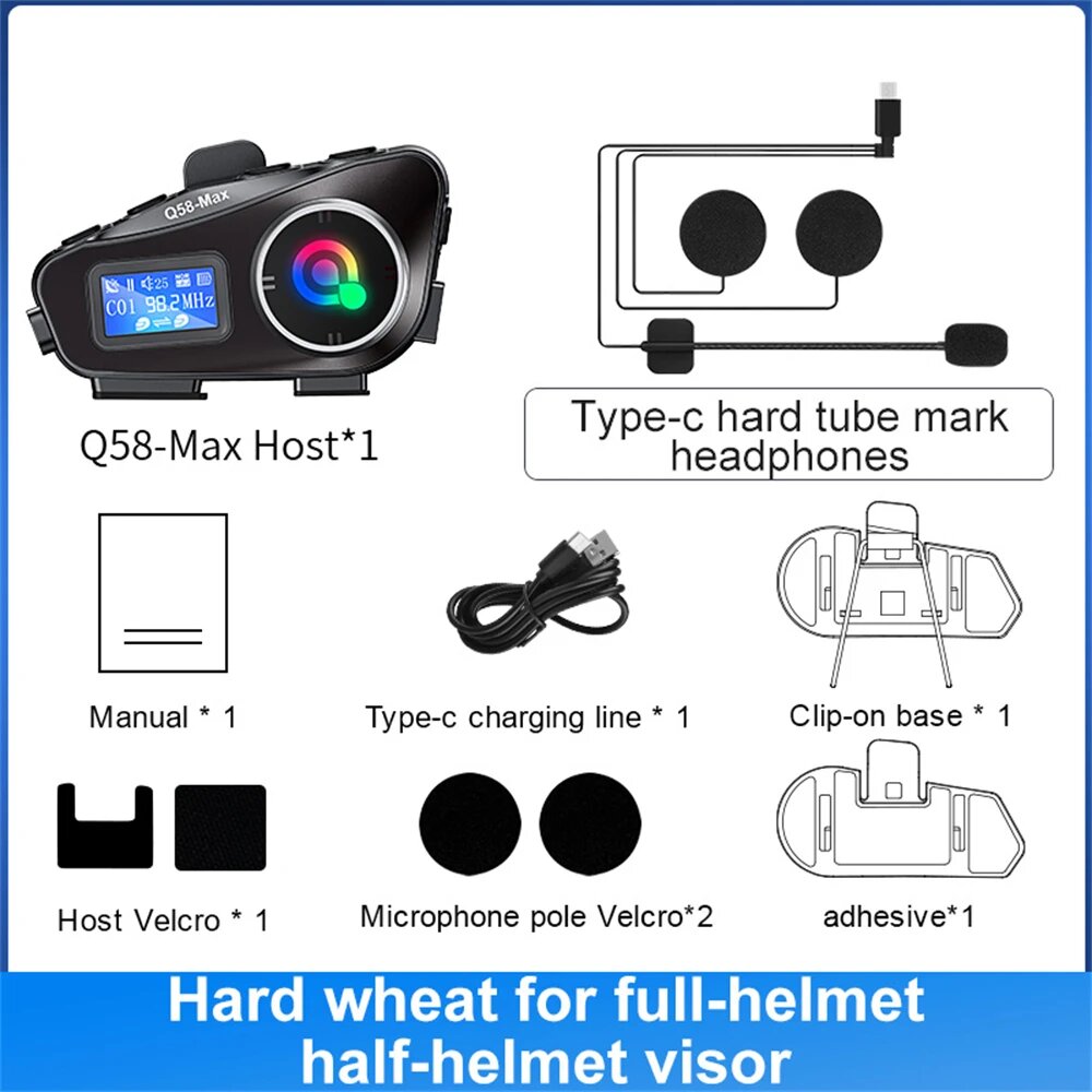 Q58 Max Bluetooth мотогарнитура с ЖК-дисплеем, Hard Mic