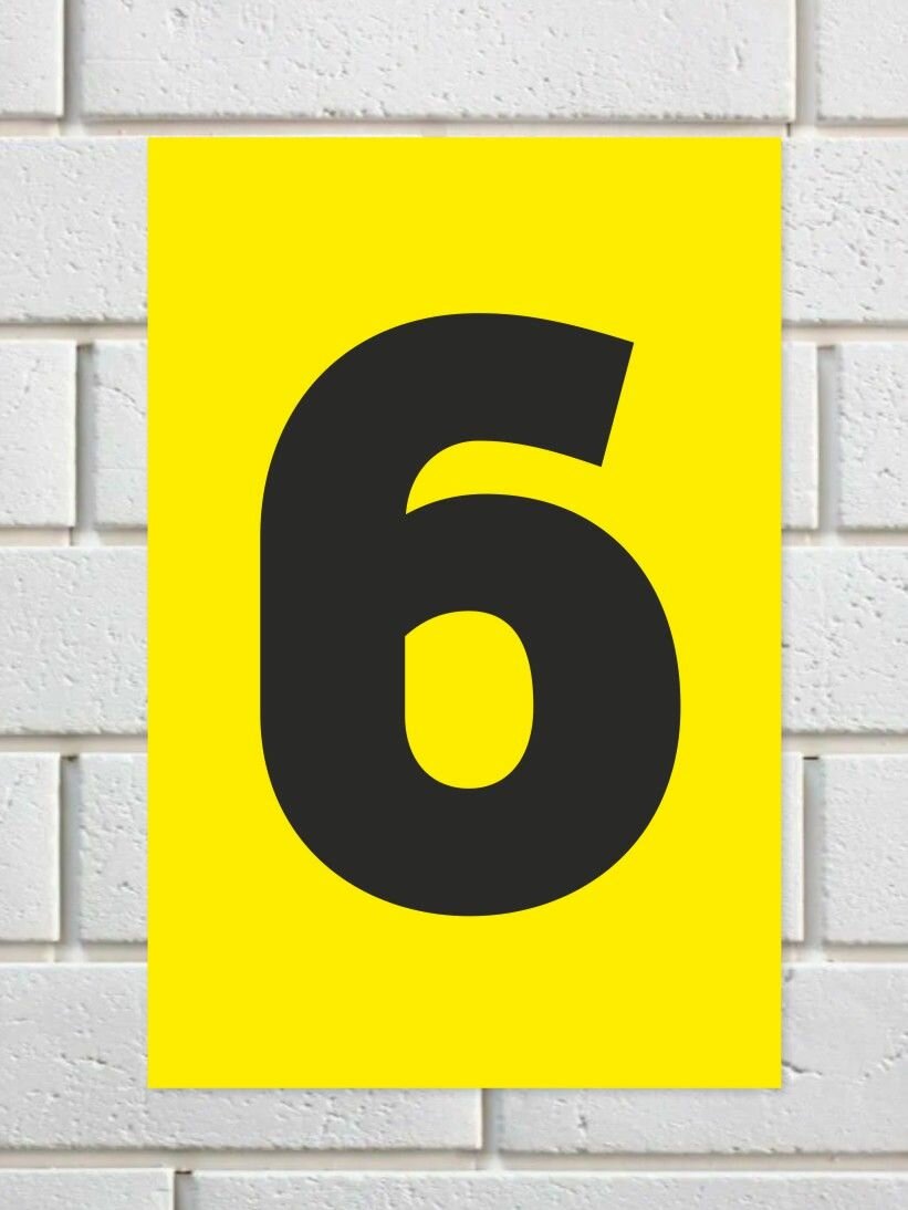 Таблички из ПВХ пластика с цифрой "шесть", 6, для нумерации кабинетов, залов, этажей и номеров домов, 30х40см
