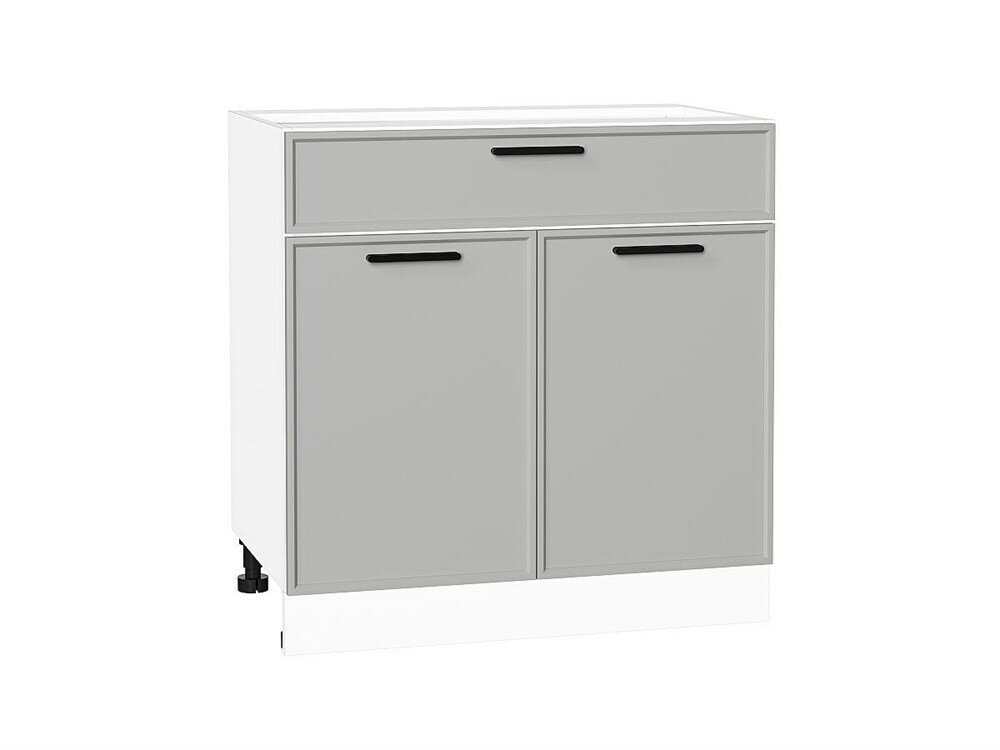 VVT Шкаф нижний с 2-мя дверцами и ящиком Фрейм Белый, Grey Silk, 800 В*Ш*Г 816*800*484, фасад МДФ Grey Silk, корпус Белый Grey Silk