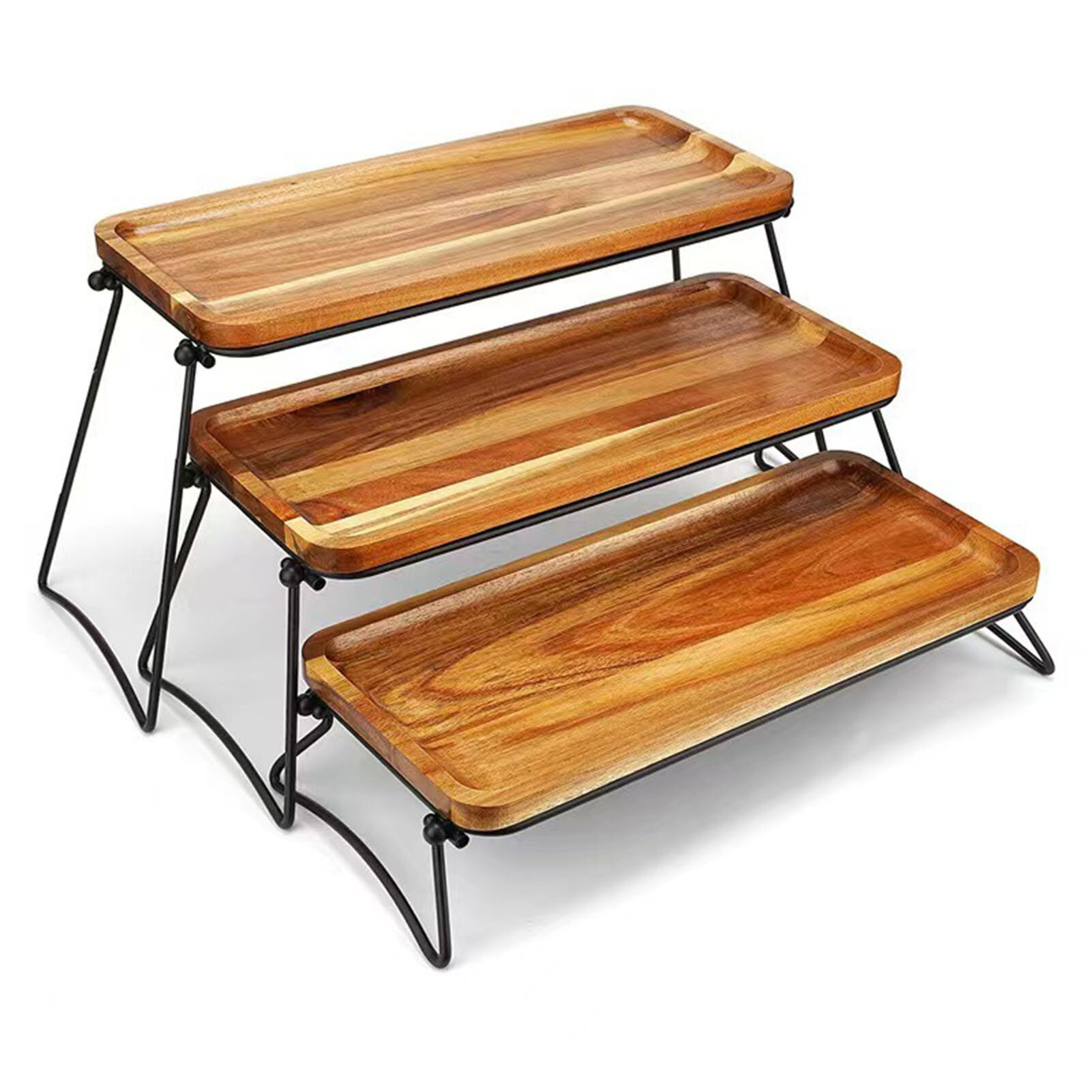 3-х уровневая деревянная подставка для витрины Деревянная стойка для витрины Деревянный 3-х уровневый поднос для сервировки Прямоугольное сервировочное блюдо Цвет текстуры дерева