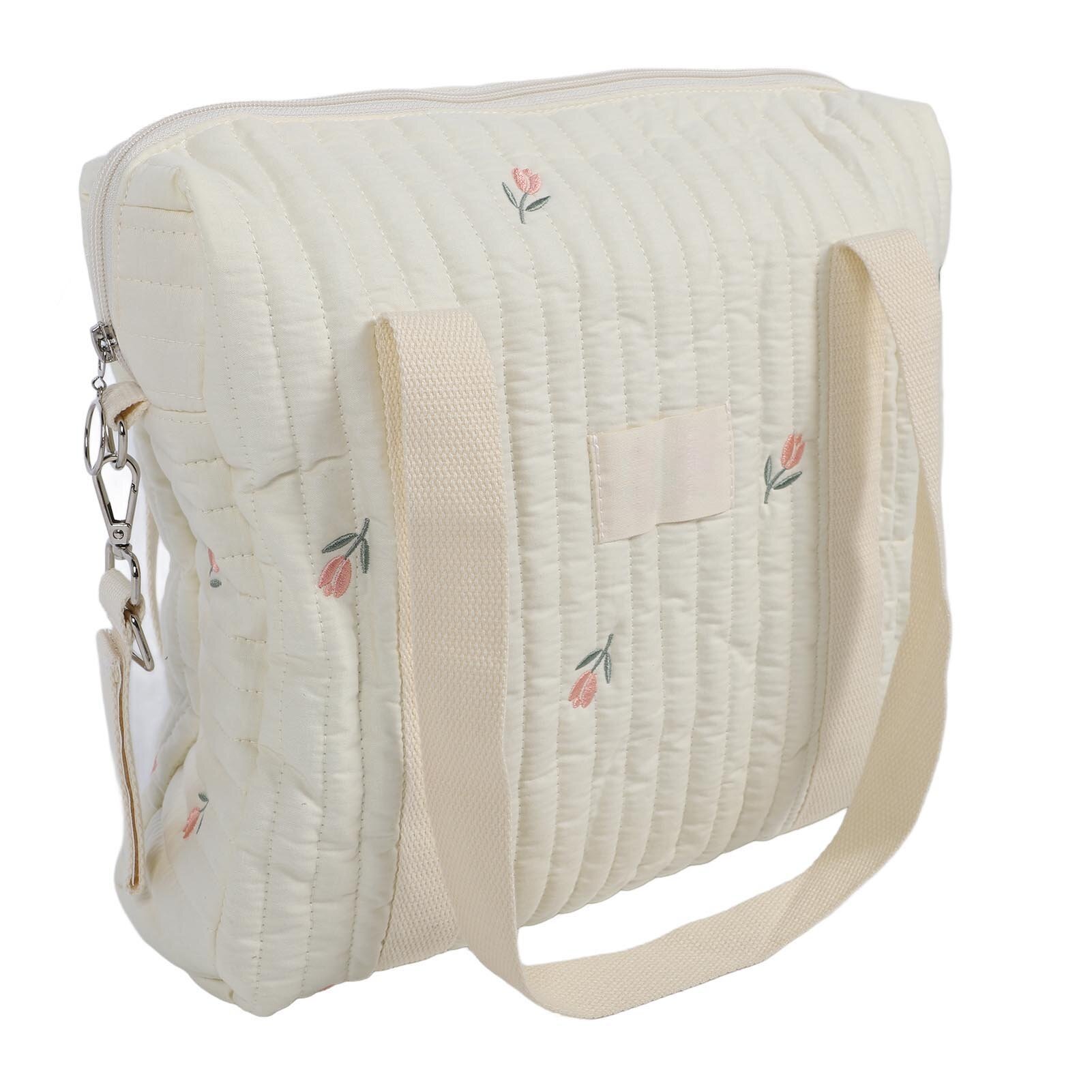 Сумка для хранения детской коляски большого объема, многофункциональная, из хлопка, бежевый цвет с цветочным принтом, для путешествий и покупок