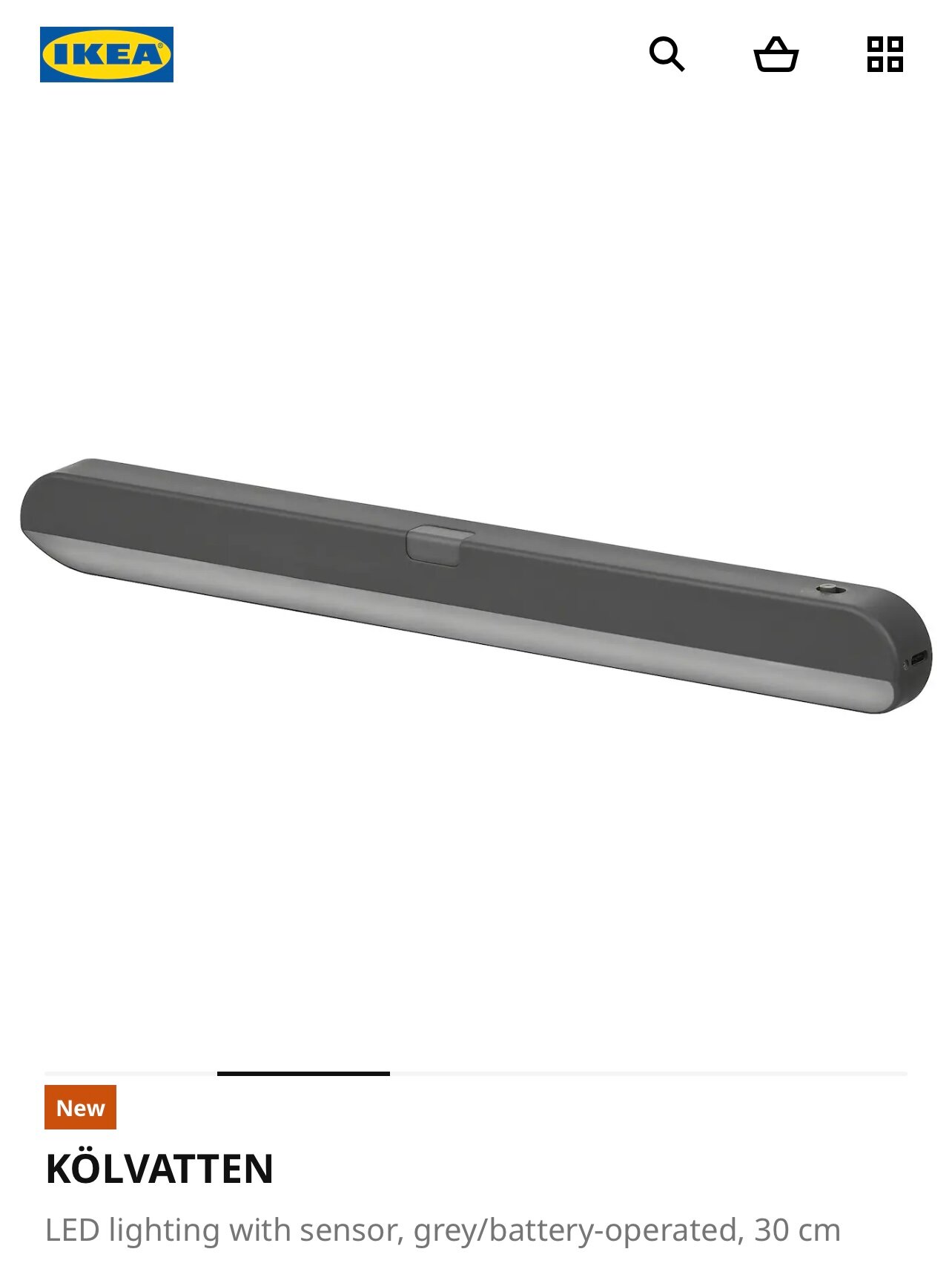 Светодиодное освещение с датчиком IKEA KÖLVATTEN, серый/батарея, 30 см