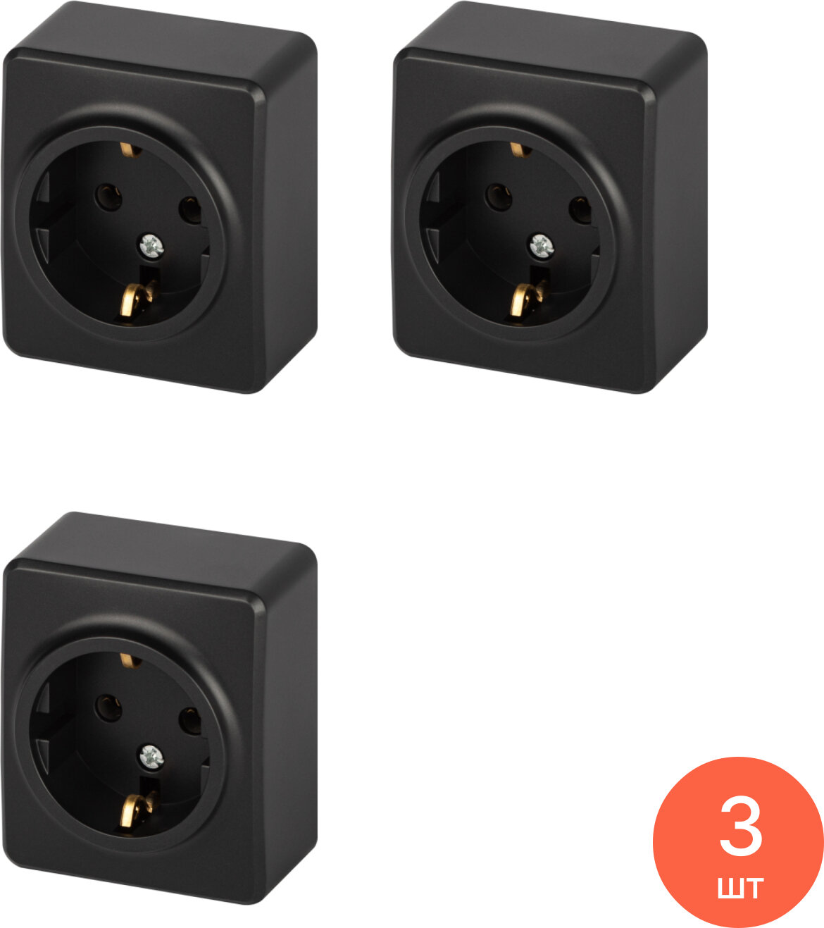 Розетка силовая штепсельная ЭРА Эксперт 11-2203-05, 16А 250В IP20 антрацит 2P+E открытой установки, Б0063008 / электрооборудование (комплект из 3 шт)