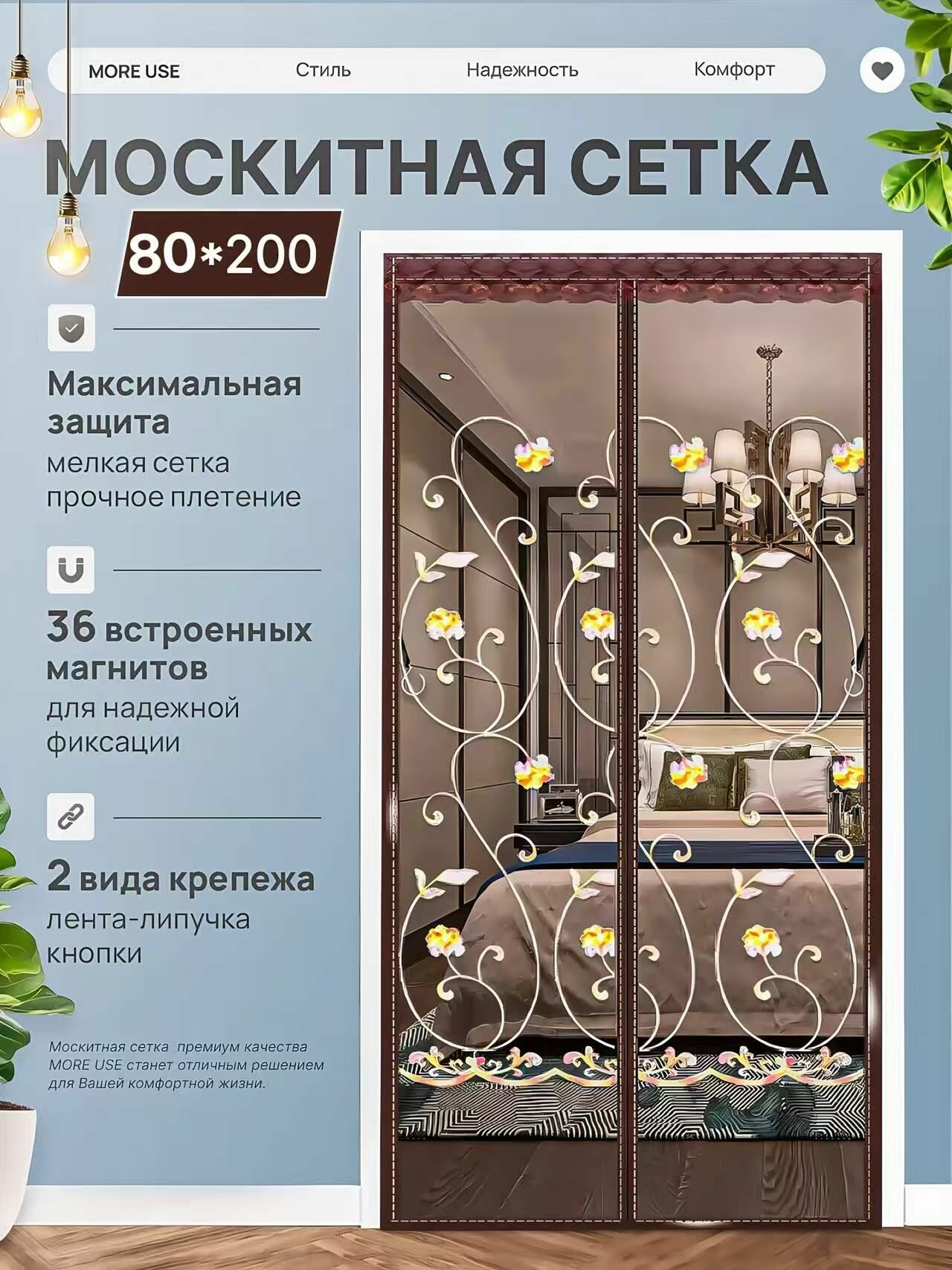 Москитная сетка на дверь на магнитах 80X200CM.