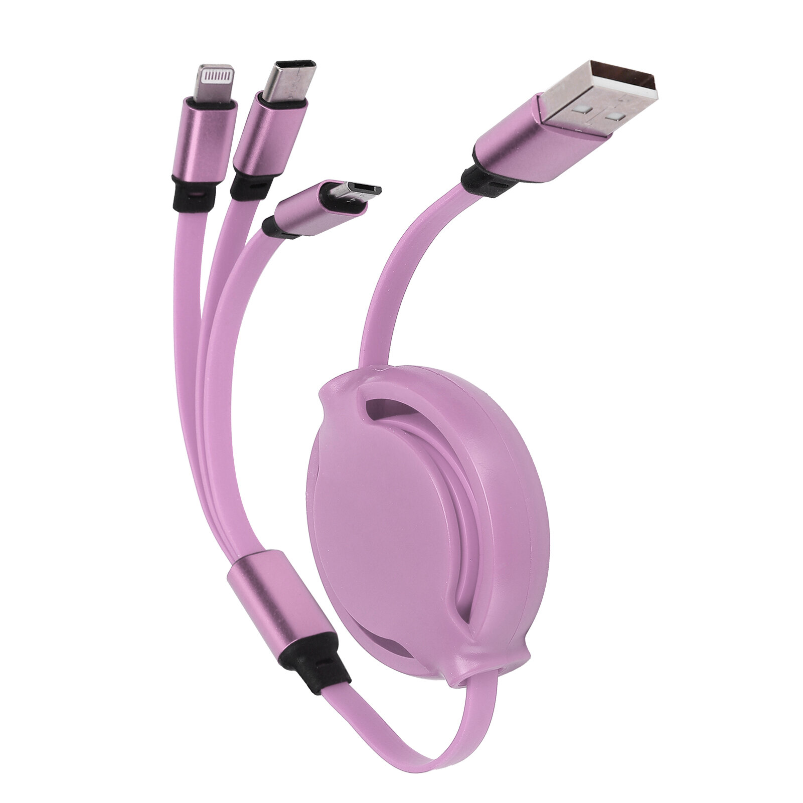 3 в 1 Multi убирающемся кабеле зарядного устройства 3A с Typec/для iOS/для разъема Android (фиолетовый)