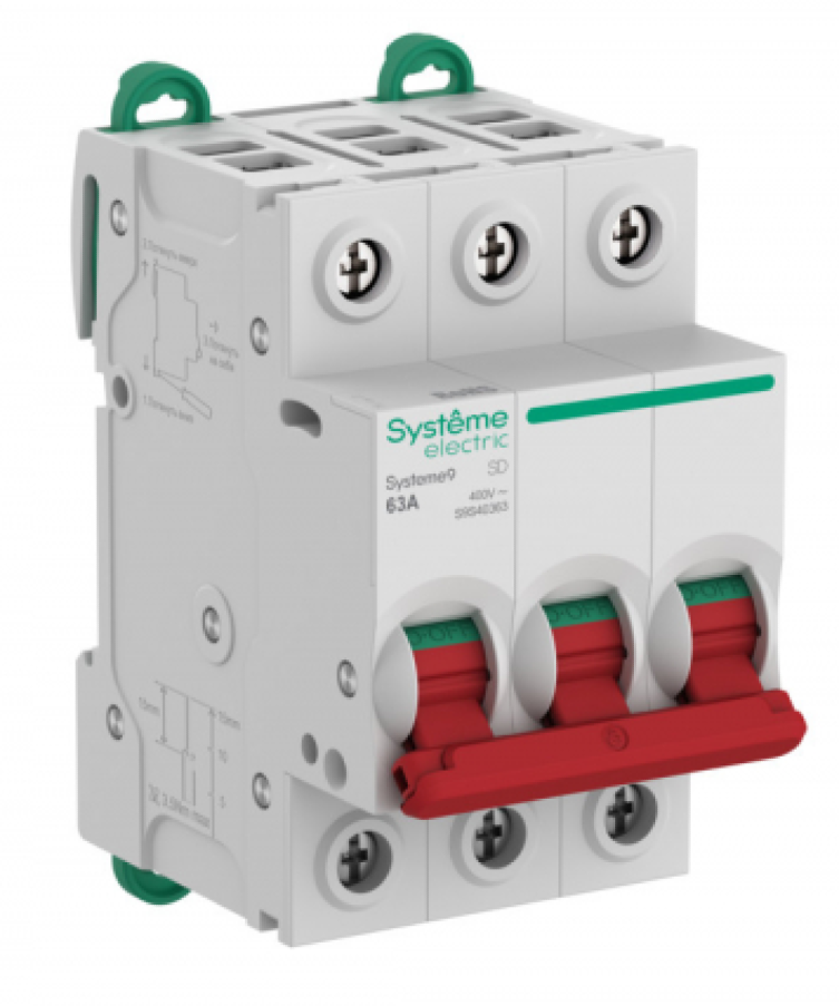 Выключатель нагрузки Systeme Electric / Систем Электрик Systeme9, 3Р 63А 400В, S9S40363 / разъединитель