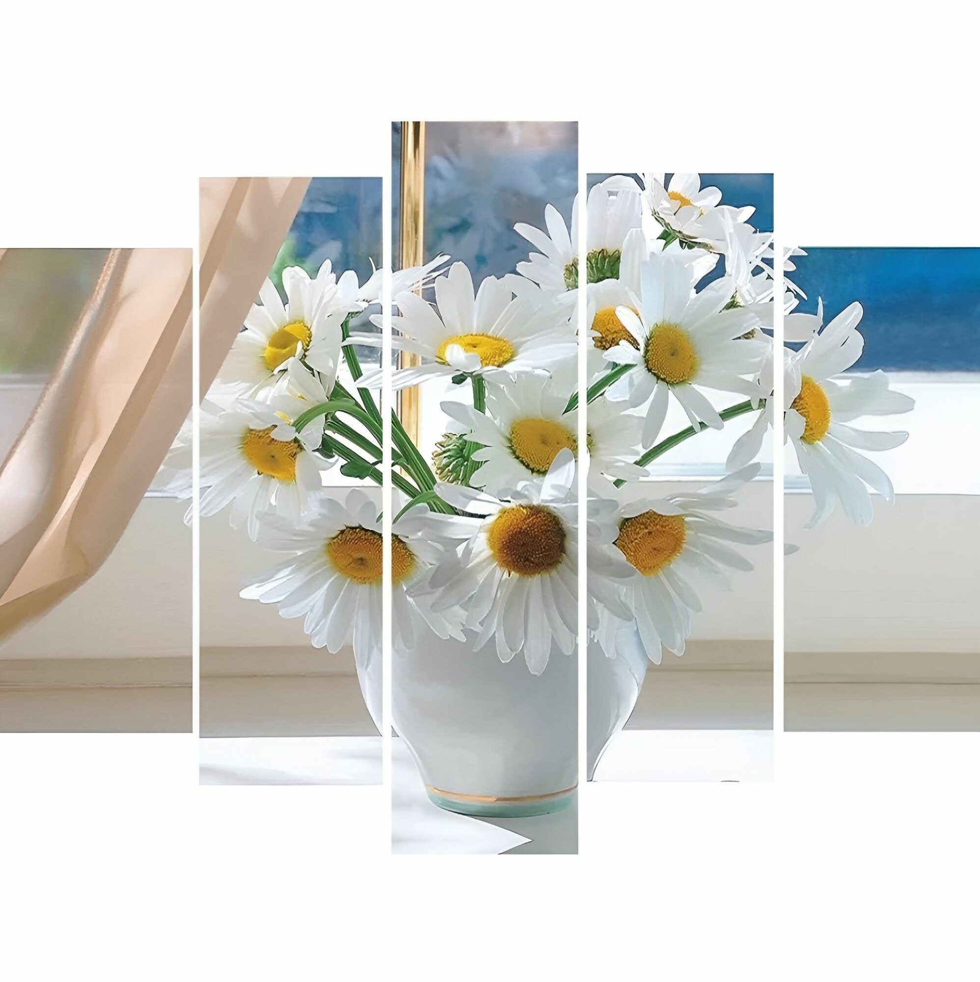 Modul007 Модульная картина для интерьера на стену "Ромашки на подоконнике" 140х80 см, 5 модулей