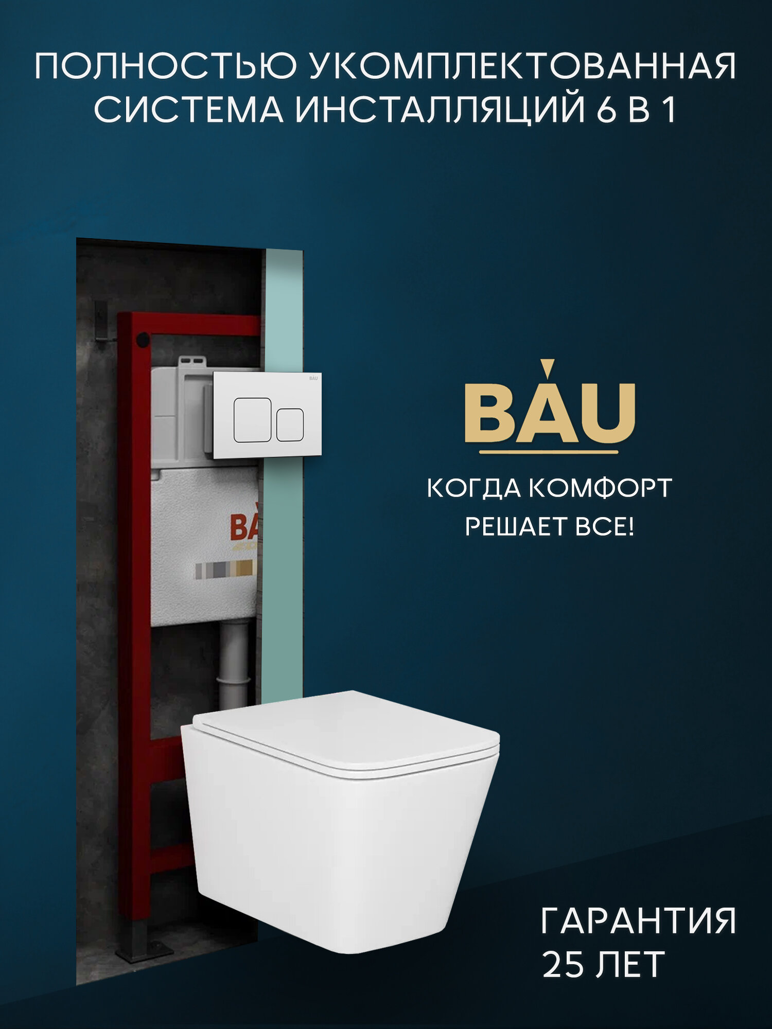 Инсталляция с унитазом комплект BAUEDGE : унитаз Stil Hurricane, сиденье, клавиша Soul, белая